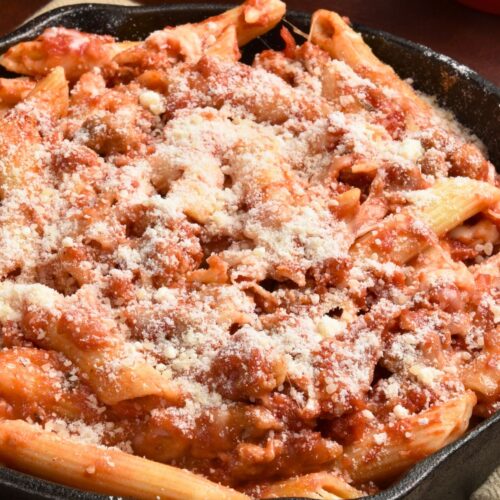 Mozzarella-Lover’s Mostaccioli Skillet with Ground Beef - Nesting Lane ...
